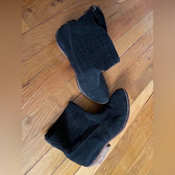 Shoes | Adam Tucker Black Suede Leather Perforated Ankle Boots 8 Back ...